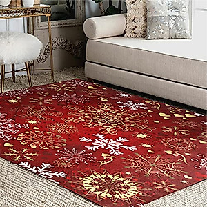 ALAZA Christmas Red Gold and White Snowflake Winter Area Rug Rugs for Living Room Bedroom 7' x 5'