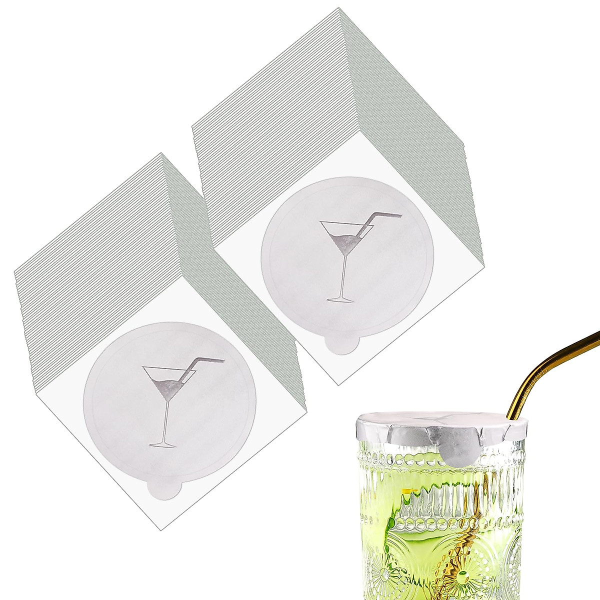 Drink Protection Cap,drink covers for alcohol protection，Disposable foil airtight lid stickers for wine glasses and tumblers. Easy to carry, night out, bar, party, (100 Pack)