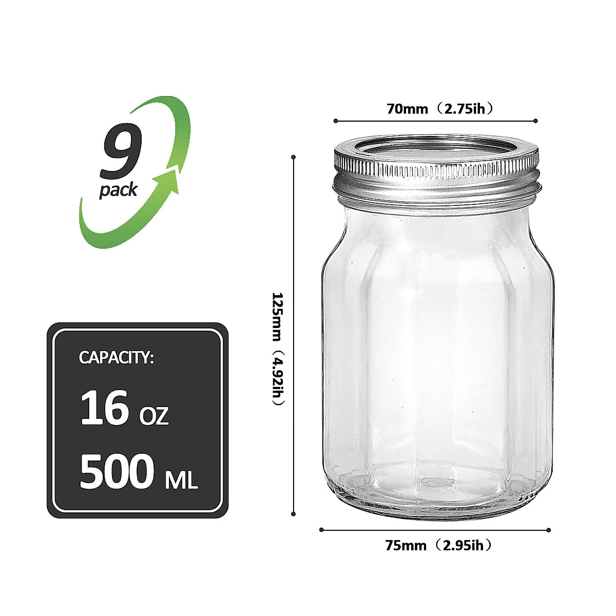 KAMOTA 16 oz Octagonal Mason Jars - Perfect for DIY