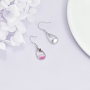 Lotus Earrings Sterling Silver S925 Hypoallergenic Lotus Flower Dangle Earrings for Mother's Day Jewelry For Women