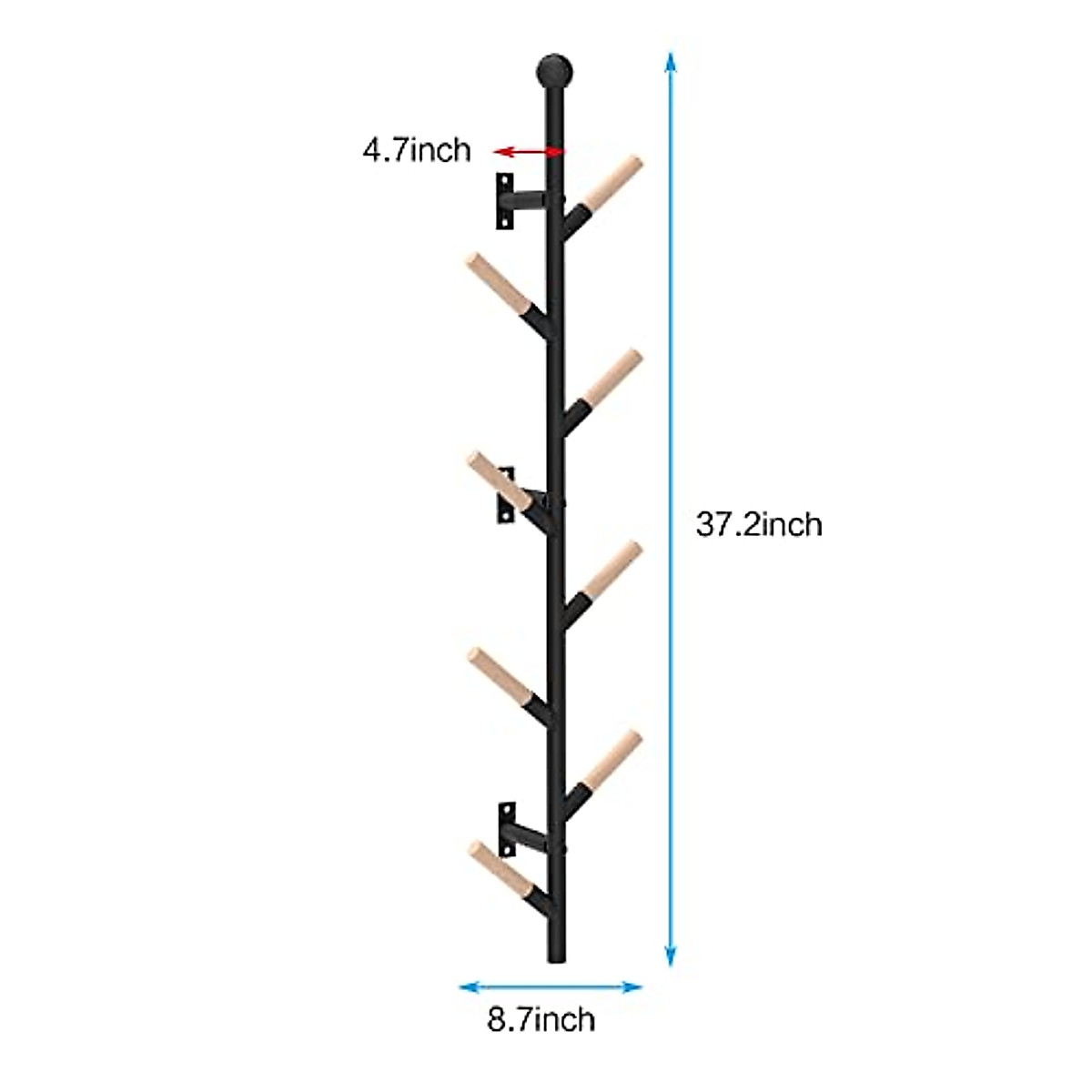 X-cosrack Wall Mounted Coat Rack Splicable Metal & Wood Hat Hanger Rack with 8 Hooks, 3-in-1 Tree Hanger Organizer for Coat Bag Scarves Clothes for Entryway Hallway Bedroom