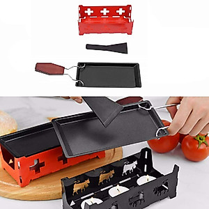 Cheese Raclette Stretchable Non Stick Cheese Rotaster Baking Tray, Iron Metal Grill Plate Accessories Cheese Melter, Baking Tray, Red Hob, Spatula
