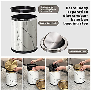 YOJIA 15L/4Gal Creative Leather Shake Lid Garbage Can,Swing Lid Trash Can Sliver,White Waste Basket for Bathroom, Living Room,Bedroom,Office,Hotel,Rest Room,Dorm,RV(15L Elegant White)