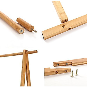 Finnhomy Bamboo Clothes Rack Portable Extra Large Garment Rack 2-Tire Storage Box Shelves For Entryway and Bed Room Patented Design