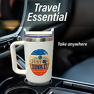 ReLIVE Pickleball Insulated 40oz Stainless Steel Tumbler Cup with Lid, Straw, and Handle, Drink, Tea, and Coffee Travel Mug - White