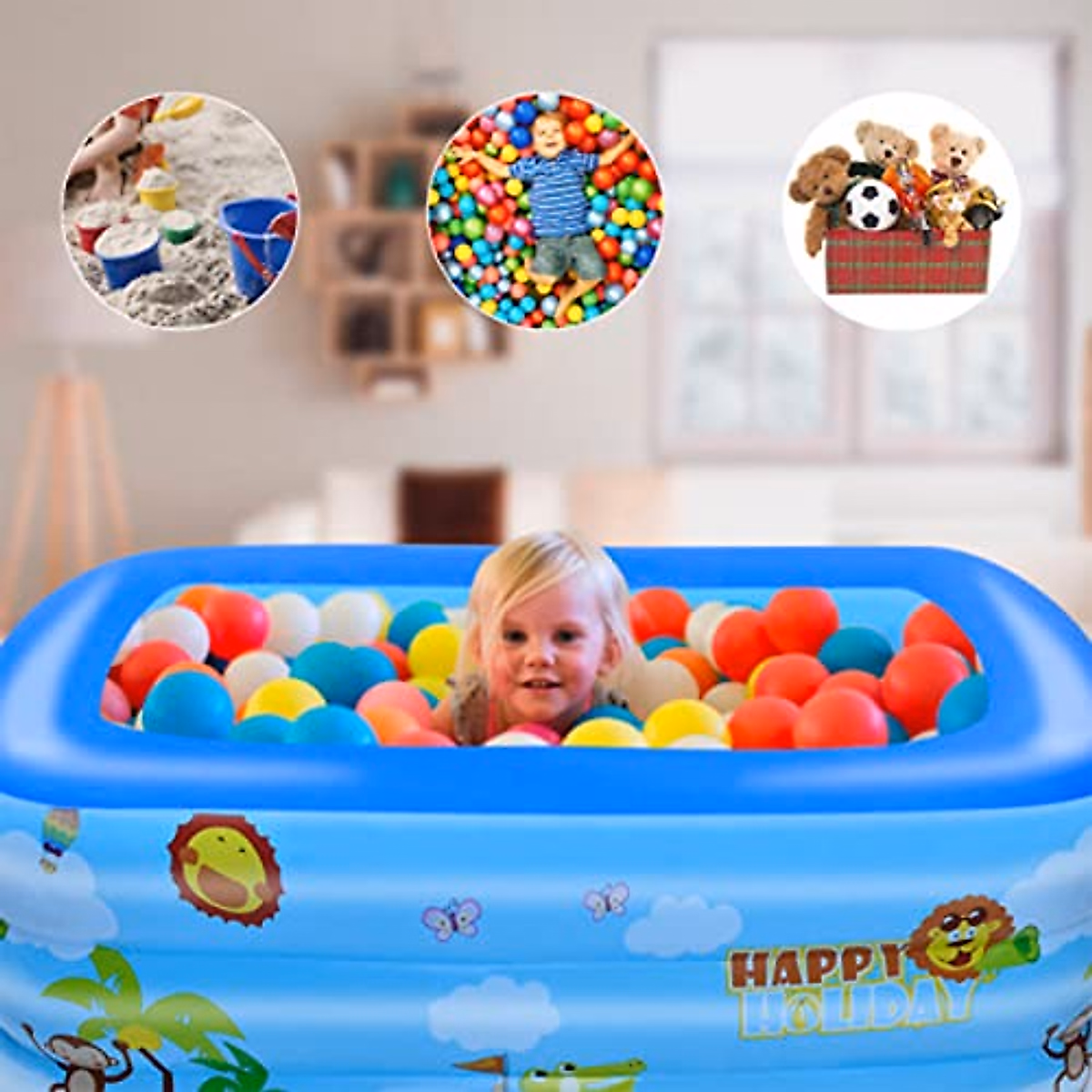 Small Inflatable Swimming Pool Blow Up Pool with 4 Separate Air Chambers Garden Backyard Rectangle Kids Pool,47" W*35" D*13" H