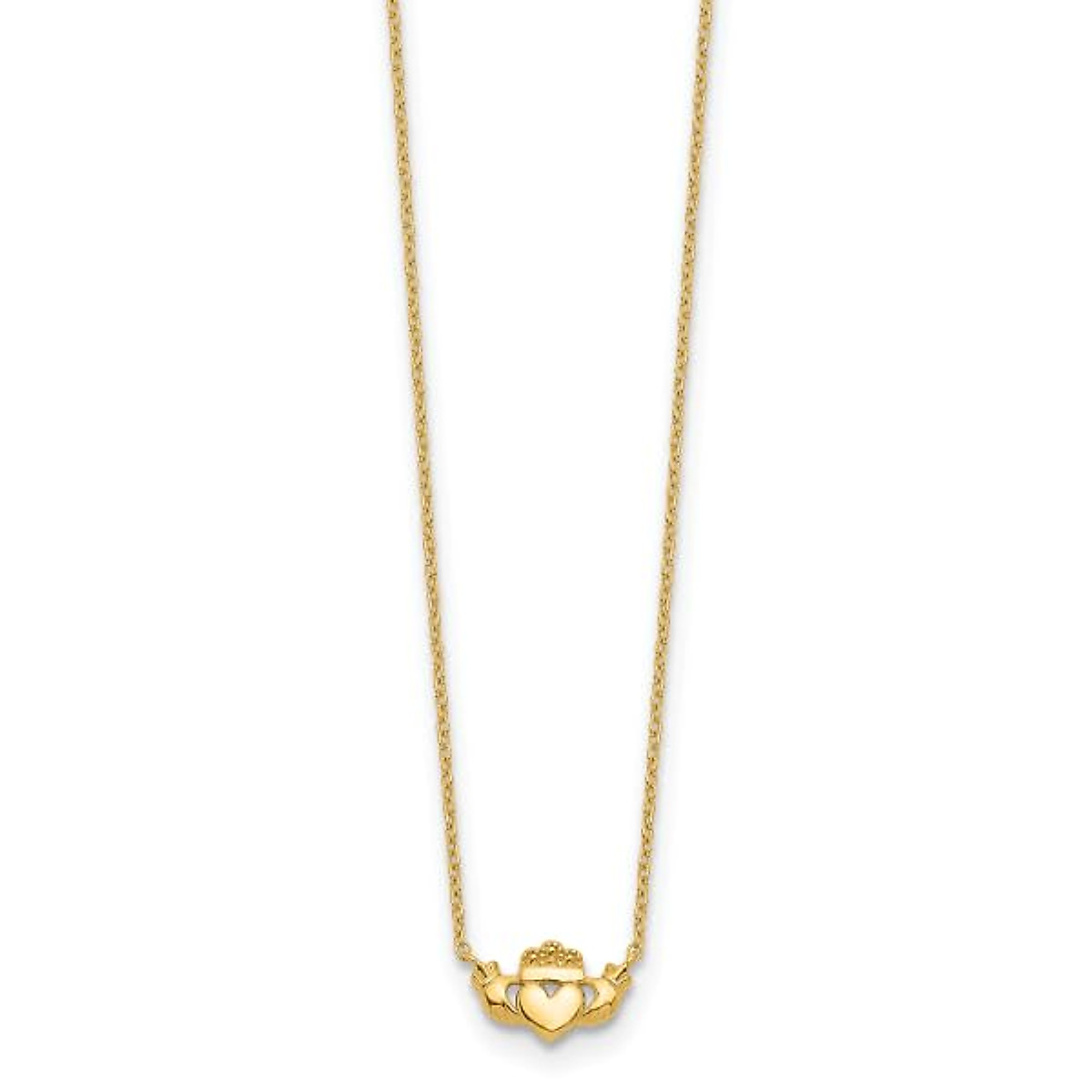 IceCarats 14K Yellow Gold Heart Love Irish Claddagh Celtic Necklace 17 inch Chain Jewelry