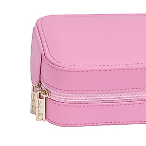 Luxury Leather Travel Jewelry Box for Women Mini Organizer Small Jewelry Portable Travel Case for Rings Earrings Necklace Multifunctional Storage Mother's Day Gift Women Wife Daughter Gift (PINK)