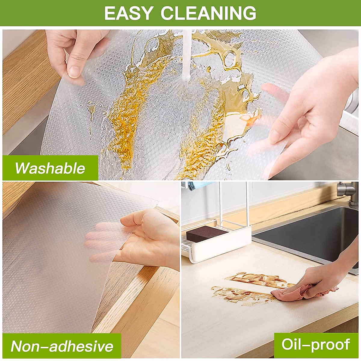 Multifunctional Shelve Liner Easy Cleaning Non-Slip Oil-Proof Cabinet Fridge Liner and Mat for Bar Kitchen Table x 2 Rolls (Stripe+Polka Dot)