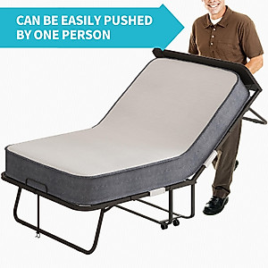 CECER Twin Size Rollaway Bed with 5 Inch Foam Mattress, 75" x 38" Folding Bed, Space-Saving Guest Bed with Headboard, Portable Foldable Bed for Adults with Sturdy Metal Frame and Dust Cover