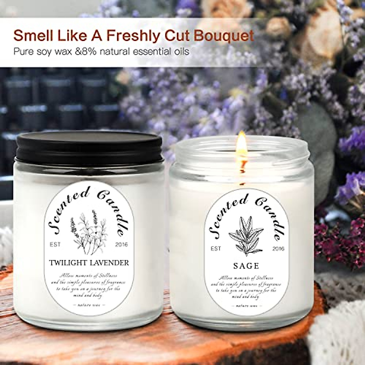 Candles for Home Scented, 4 Pack Scented Candles, Lavender Sage Candles Gifts for Women 28 oz Long Lasting Natural Soy Candles, Aromatherapy Candle Set Stress Relief Meditation Bath for Women Birthday