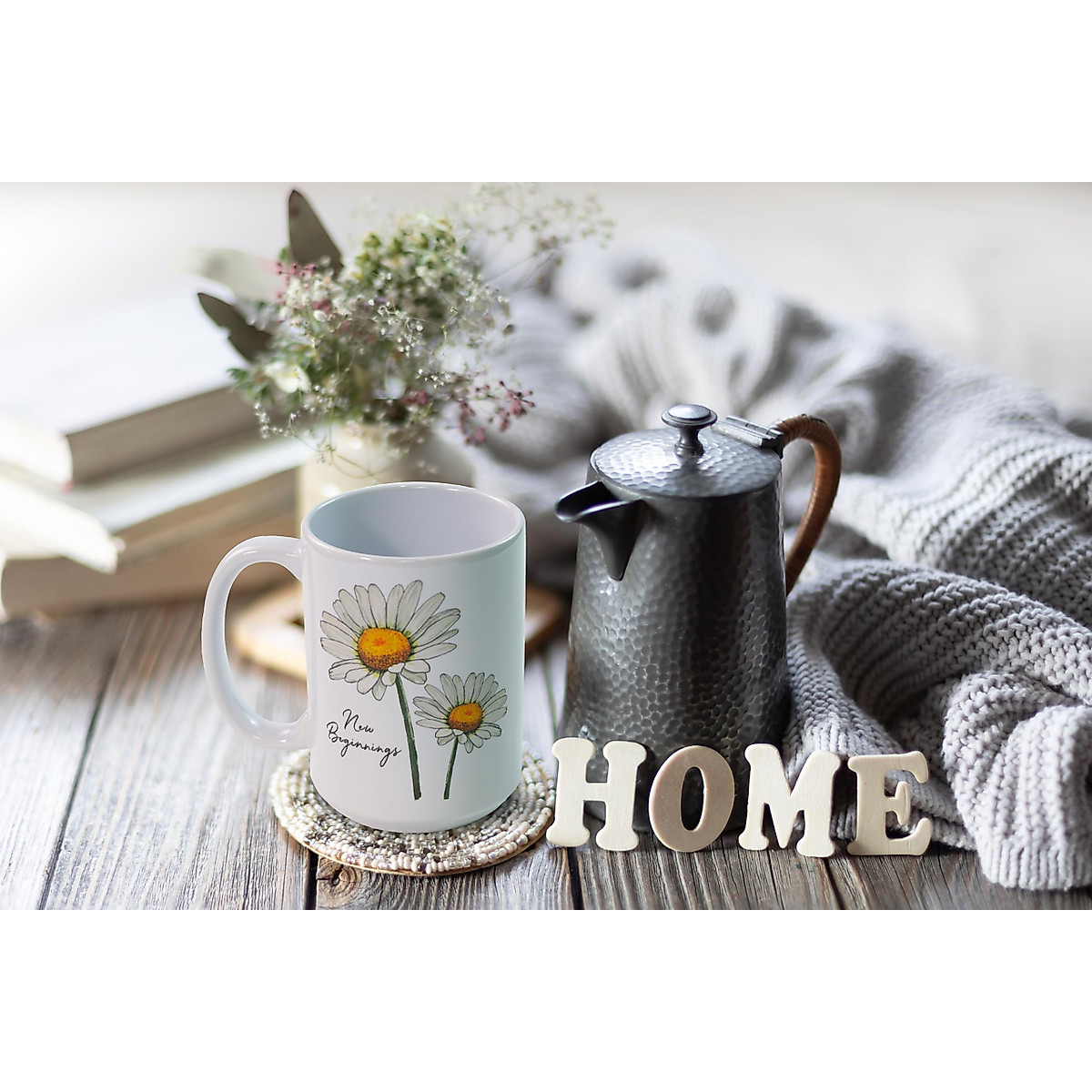 New Beginnings Box Gifts for Women, Daisy White Coffee Mug 15Oz and Keychain, Gifts for New Job, New Home, Leaving Job, Goodbye, Good Luck, Going Away, Farewell Coworker Leaving, Divorce Gifts