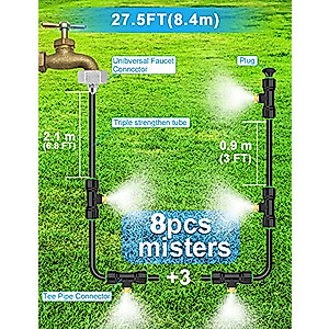 Lekit Misters for Outside Patio 27.5FT(8.4M)+8 Brass Mist Nozzles+a Brass Adapter(3/4") Detachable Outdoor misting Cooling System for Garden, Waterpark, Greenhouse, Backyard