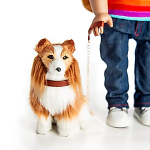 THE QUEEN'S TREASURES 18 Inch Doll Pets, Collie Puppy Dog with Collar & Leash Accessory, Compatible for Use with American Girl Dolls