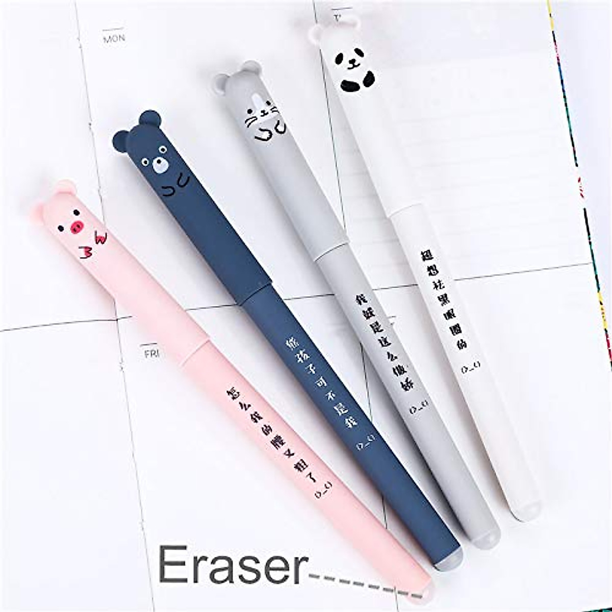 8pcs Cute Kawaii Cartoon Cat Pig Bear Panda Animal Gel Ink Pen Ballpoint 0.35mm Blue Ink Student Pens Rollerball Pens for Student Gift Stationery Office Supplies, Erasable Pens Friction Erasable Pen