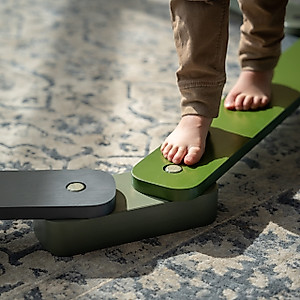 JumpOff Jo - Boardwalk - Wooden Balance Beam Obstacle Course, Indoor Gymnastics Toy for Kids, Montessori Style Play, 12 Piece Set with Carry Bag – Camo Green