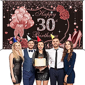 Ufocusmi 30th Birthday Decorations for Women, Rose Gold Happy 30th Birthday Backdrop Banner, Cheers to 30 Years Party Supplies for Her, Dirty 30 Birthday Photography Background 6x3.6 ft