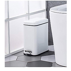 1.3 Gallon- Rectangular Small Steel Step Trash Can Wastebasket,Stainless Steel Bathroom Slim Profile Trash Can,5 Liter Garbage Container Bin for Bathroom,Living Room,Office and Kitchen,White