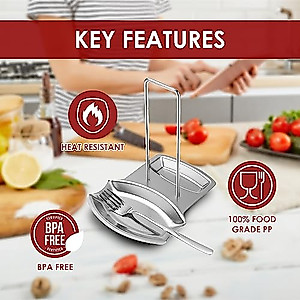 Stainless Steel Spoon Rest with Lid Holder or, Pan Pot Cover Lid Rack, Heat-Resistant, Stainless Steel Home Kitchen Utensils HoldersSpoon and Lid Rest, Pot Lid Organizer, Kitchen Counter Dec