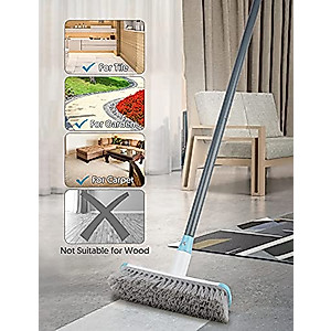 SEVENMAX Floor Scrub Brush with Long Handle, Deck Grout Brush 2 in 1 Scrubber Brush Stiff Bristles Adjustable Carpet Cleaning Brush for Kitchen, Tub, Bathroom, Tile
