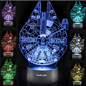 UbiKORT Star Wars Lamp Millennium Falcon 3D Lamp Star Wars Gifts for Men or Kids Birthday Star Wars Decor Room Fans [Upgrade Version]