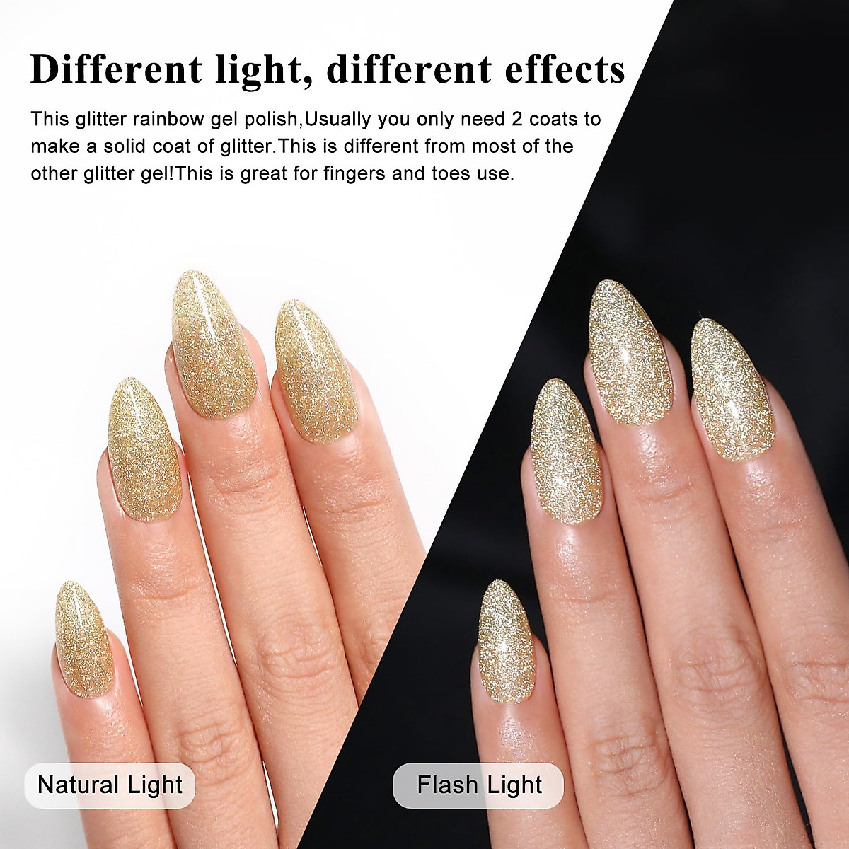 Imtiti Gel Nail Polish, Champagne Gold Reflective Glitter Gel Polish, Diamond Shimmer Gel Nail Polish Need, 0.5 fl oz