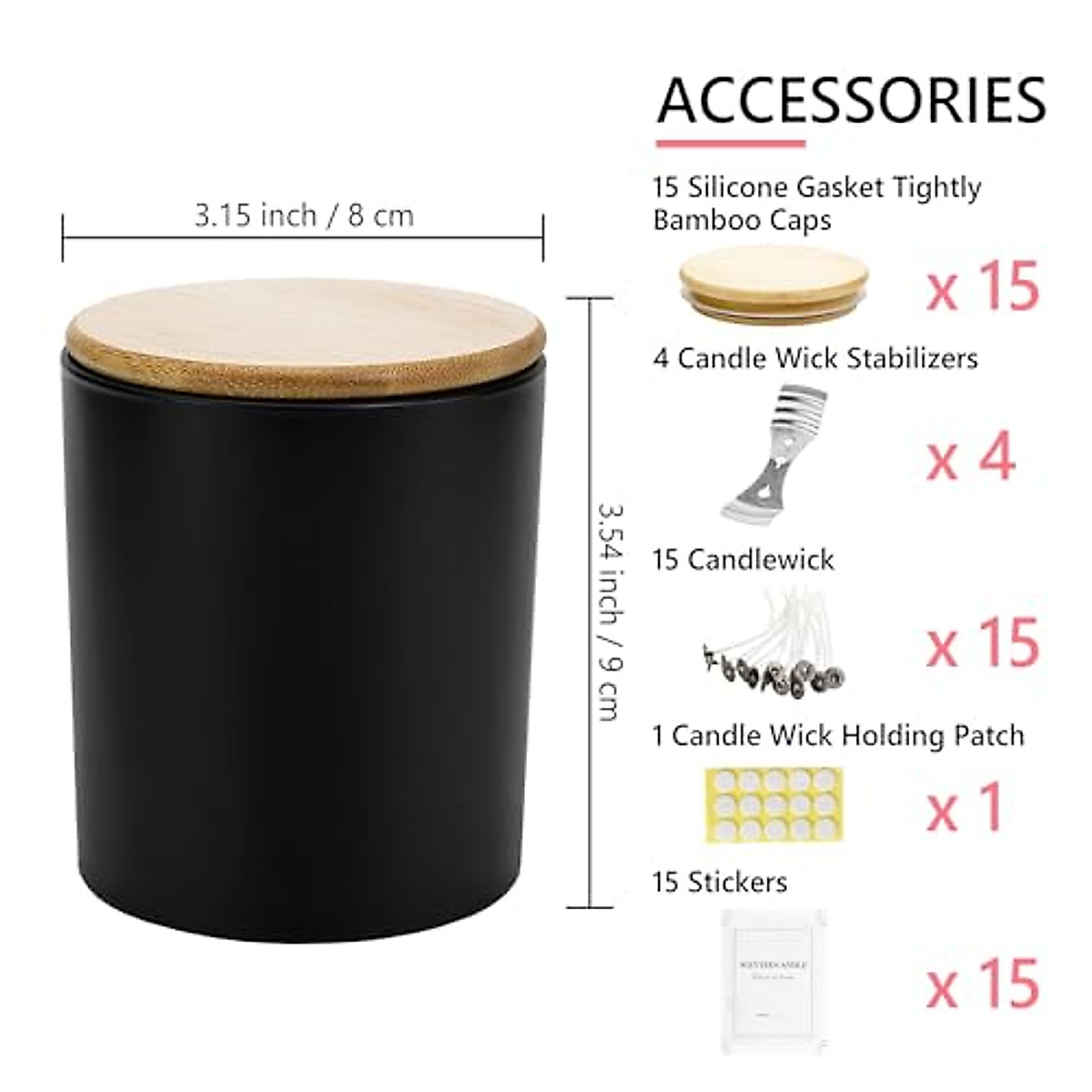 15 Pack Empty Clear Candle Jars with Bamboo Lids,10 OZ Glass Candle Jars for Making Candles,Bulk Jars for Making Candle Containers-Dishwasher Safe (Black)