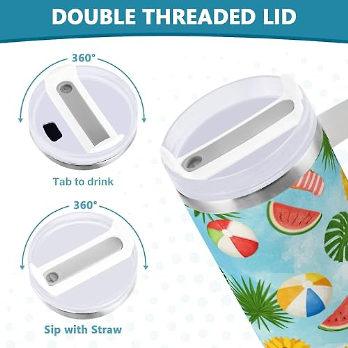Burbuja Summer Pattern 40oz Insulated Tumblers with Handle and Straw Lid, Double Wall Stainless Steel Travel Mug Leak-Proof, BPA Free, Gift for Mom Dad