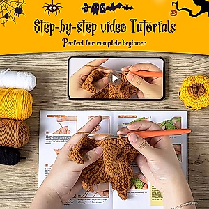 Blyrbnom Crochet Kit Beginners for Adults,Crochet Animals Kits with Step-by-Step Video Tutorials for Kids,Crochet Starter Kit for Beginners,DIY Knitting Supplies (Pumpkin Elf)