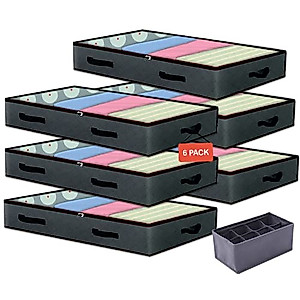 Underbed Storage Bags Organizer, Pack of 6 Foldable Under Bed Storage Containers with Sturdy Zipper Holder, Breathable Storage Bins with 4 Handles and Clear Window for Comforter, Blankets, Clothes and Toys.