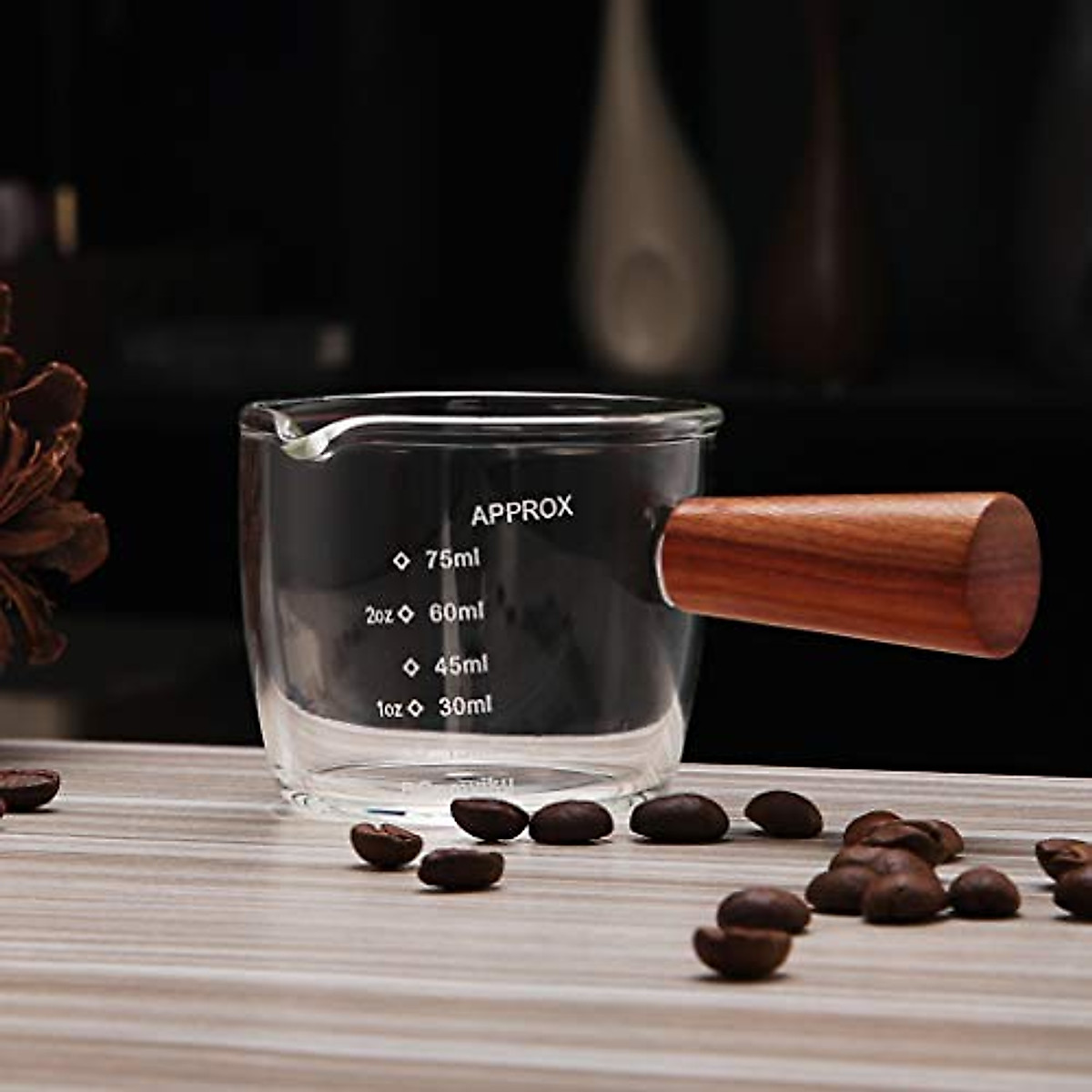 BCnmviku 1 Pack Espresso Shot Glass 75ML Triple Pitcher Barista Single Spouts With Wood Handle