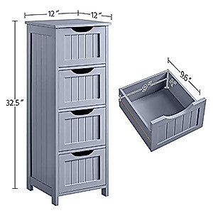 Yaheetech Bathroom Floor Cabinet, Wooden Side Storage Organizer, 4 Drawers Free-Standing Cabinet for Bathroom/Hallway/Living Room, Gray