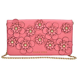 Trina Turk Handbags, Floral Applique Clutch With Detachable Chain (Pink)