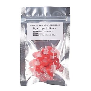 Syringe Filter Hydrophilic PTFE Membrane 13mm Diameter 0.22um Pore Size Non Sterile by Bioemd Scientific 10Pcs
