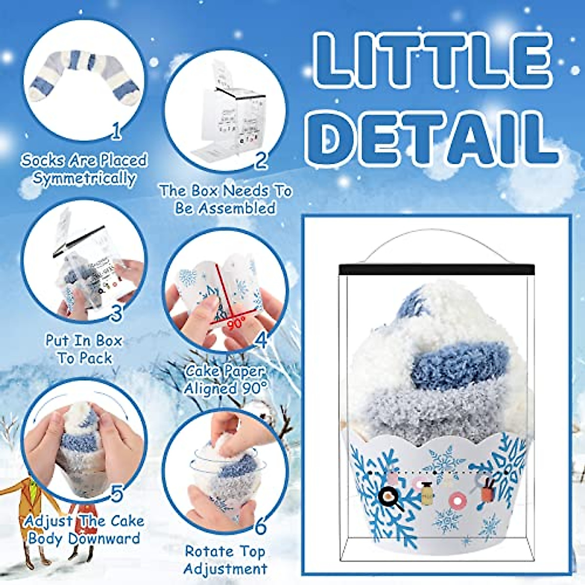 Jeyiour 6 Pairs Cupcake Socks Fuzzy Socks for Women Winter Socks with Grips DIY Christmas New Year Gift Warm Soft Men Non Slip Slipper Socks Fluffy Socks Christmas Stocking Stuffers with Gift Boxes