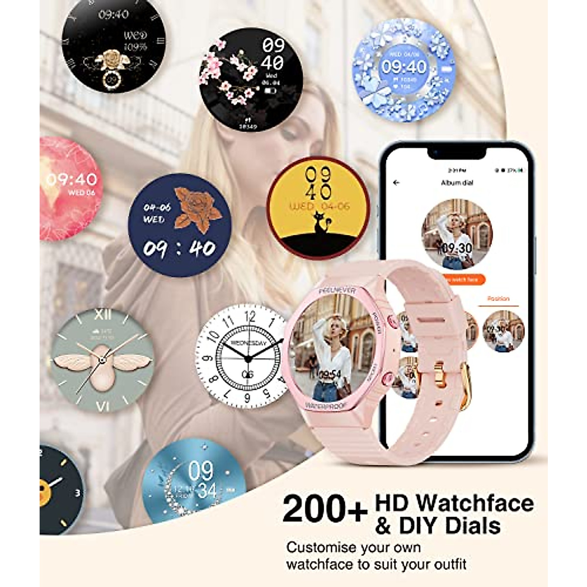 Smart Watch for Women,Answer/Make Call,1.32'' HD Touchscreen,100 Sports Modes Fitness Tracker with Heart Rate/Sleep Monitor/Blood Oxygen,IP67 Waterproof Smartwatch for iPhone Android Pink Purple