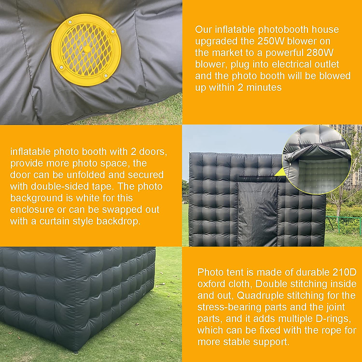 Inflatable Photo Booth, 8.2 x 8.2ft Portable 16 Colors LED Dimmable Shooting Photobooth Tent Enclosure Kit with 2 Doors and Inner Air Blower, Remote Controller, Carry Bag