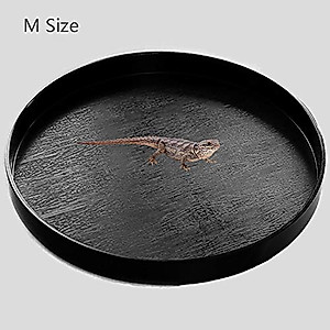Fuongee Reptile Water Food Dish Bowl Turtle Feeder Tortoise Feeding Dish Container (M, Black)