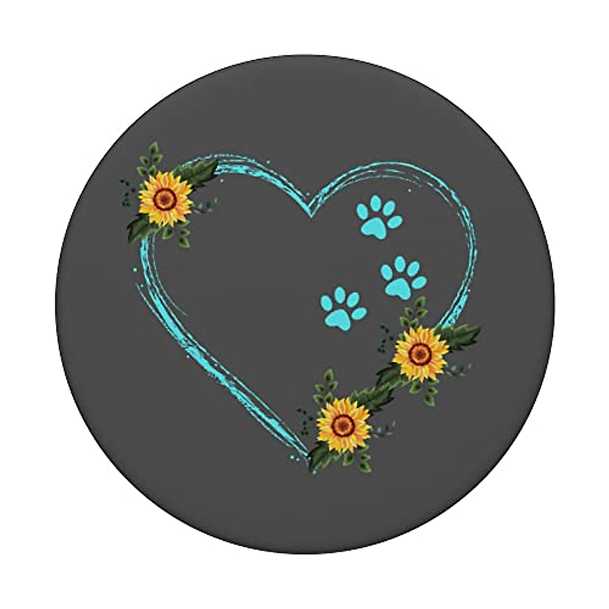 Blue Colorful Dog Paw Prints With Sunflower Heart On Gray PopSockets Swappable PopGrip