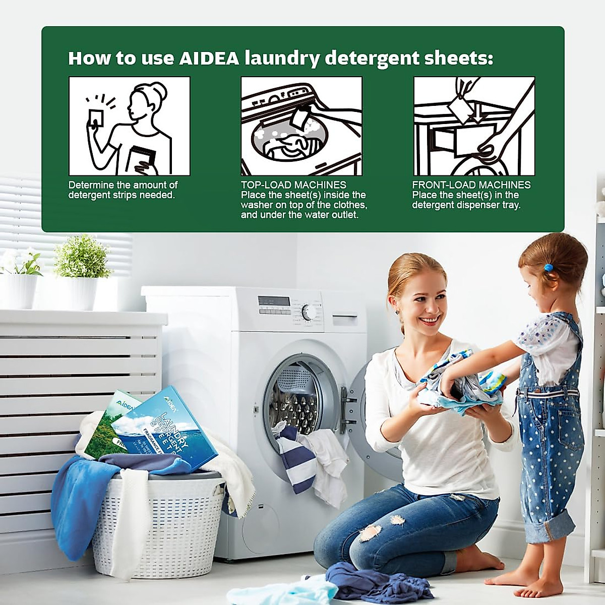 AIDEA Laundry Detergent Sheets, Fresh Scent-(60 Loads) 30 Sheets, Laundry Sheets Detergent, No Plastic Jug, Lightweight & Easy To Use For Travel, Apartments, Dorms