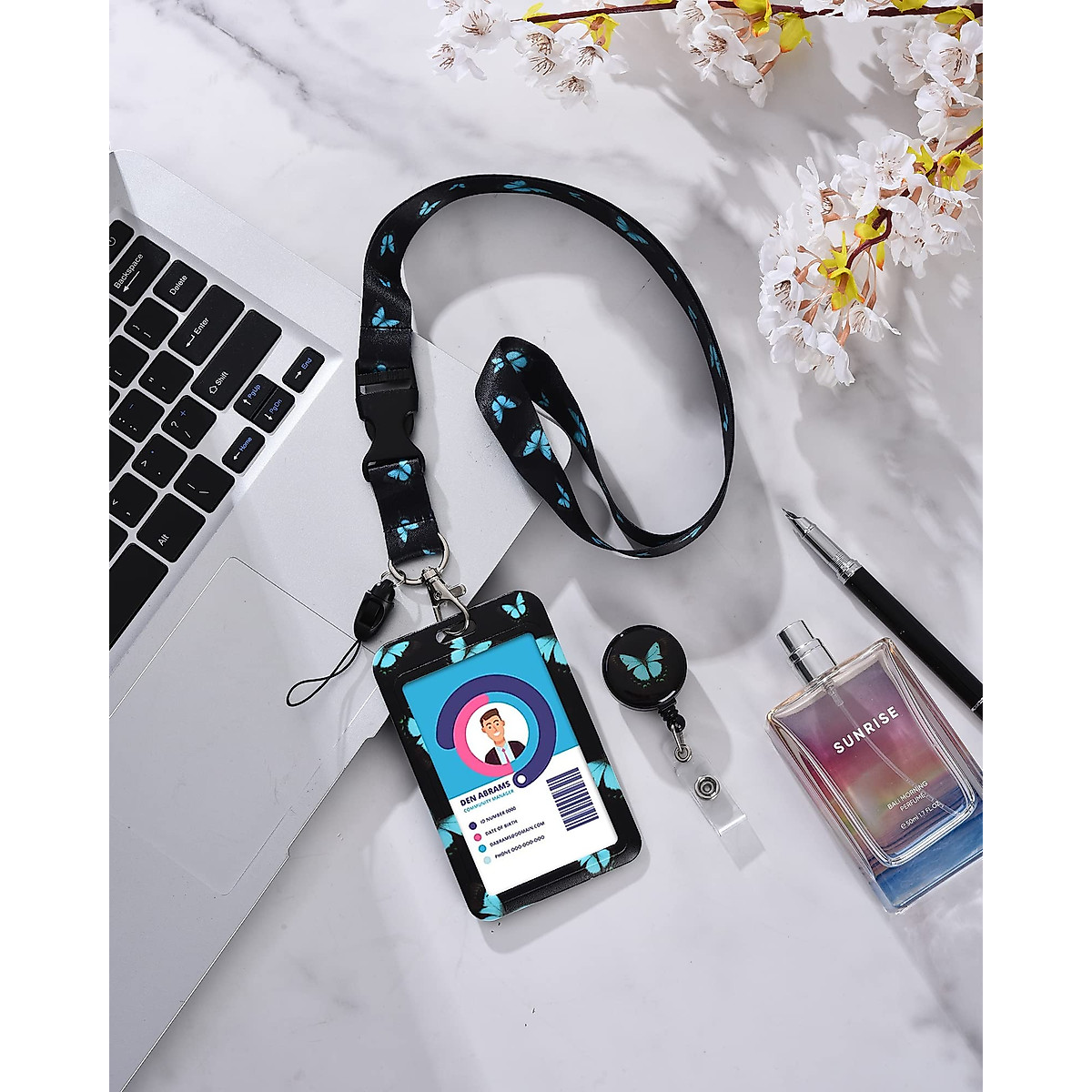 BGHSE Personalized Vertical ID Badge Holder with Lanyard - Fashionable ID Card Holders with Detachable Neck Lanyards - Soft Fiber,Metal Clip,Sturdy Buckle for Key,Wallet