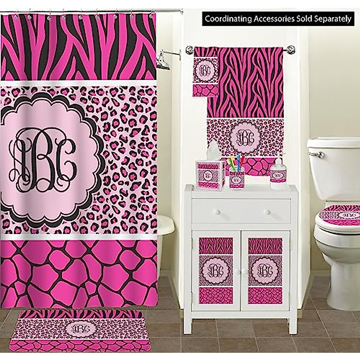 RNK Shops Triple Animal Print Waste Basket - Single Sided (Black) (Personalized)