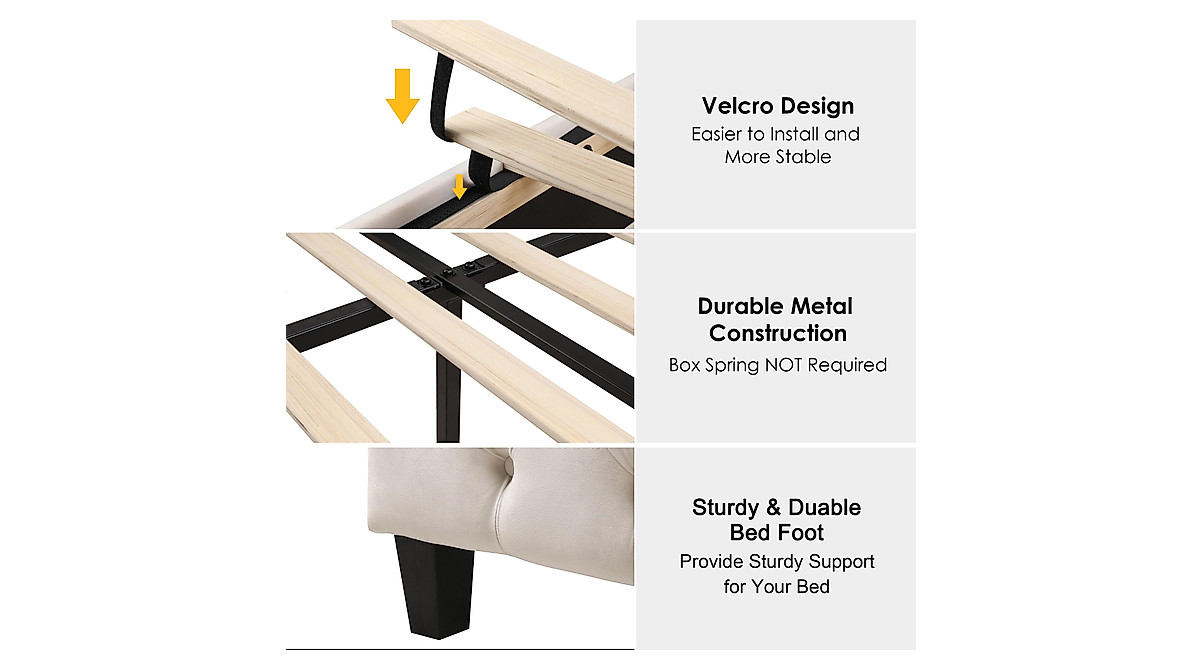 Keyluv Queen Size Velvet Platform Bed Frame with Wingback Headboard