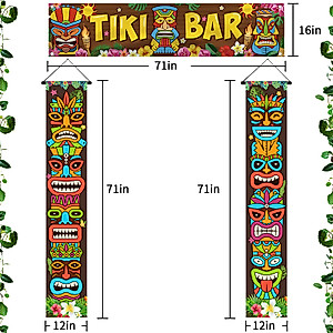 Luau Party Decorations Tiki Totem Door Banner Sign 3pcs Tiki Banner Luau Porch Hawaiian Cover for Aloha Hawaii Luau Tropical Moana Birthday Carnival Party Wall Hanging Outdoor Decor Gift