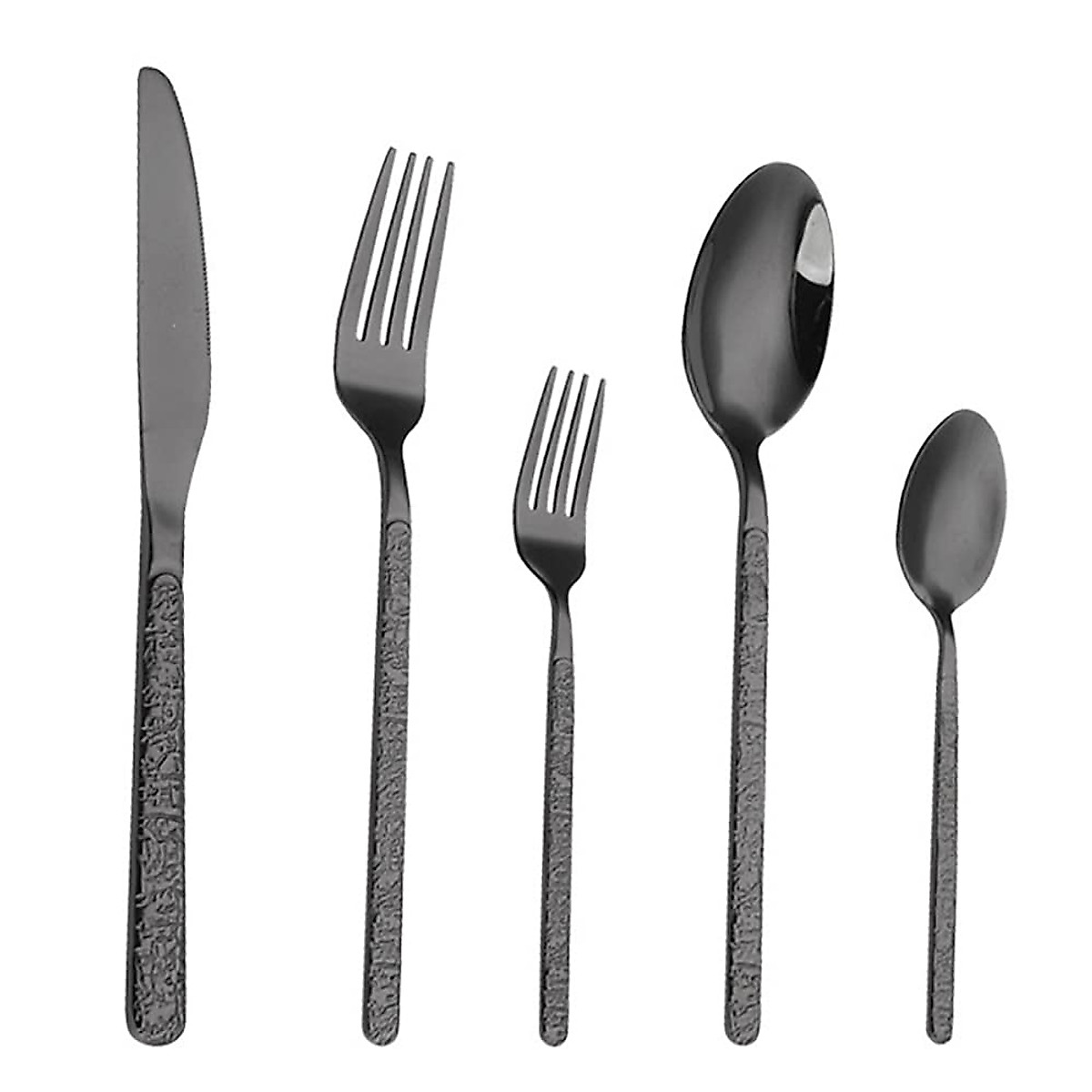 Black Silverware Set 70 Piece Flatware Sets for 14 With Stone Grain Handle Stainless Steel Home Kitchen Wedding Restaurant Cutlery Utensils Include Teaspoons Knifes Forks and Spoons Tableware Set