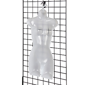 SSWBasics Female Molded Shatterproof Frosted Shapely Torso Form with Hook - Fits Women's Sizes 5-10 - Hanging Fashion Form Mannequin to Display Top and Bottom Merchandise
