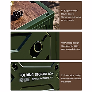 Yoidesu Camping Storage Box with Pulley, 5 Sides Opening, Waterproof, Foldable, for Car Outdoor Use (Green)