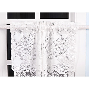 Molaxhome Lace Curtains 29 x 36 inch, 2 Pack White Kitchen Tiers Sheer Rod Pocket Voile for Small Bathroom Window Treatment (29 x 36 inch, White)