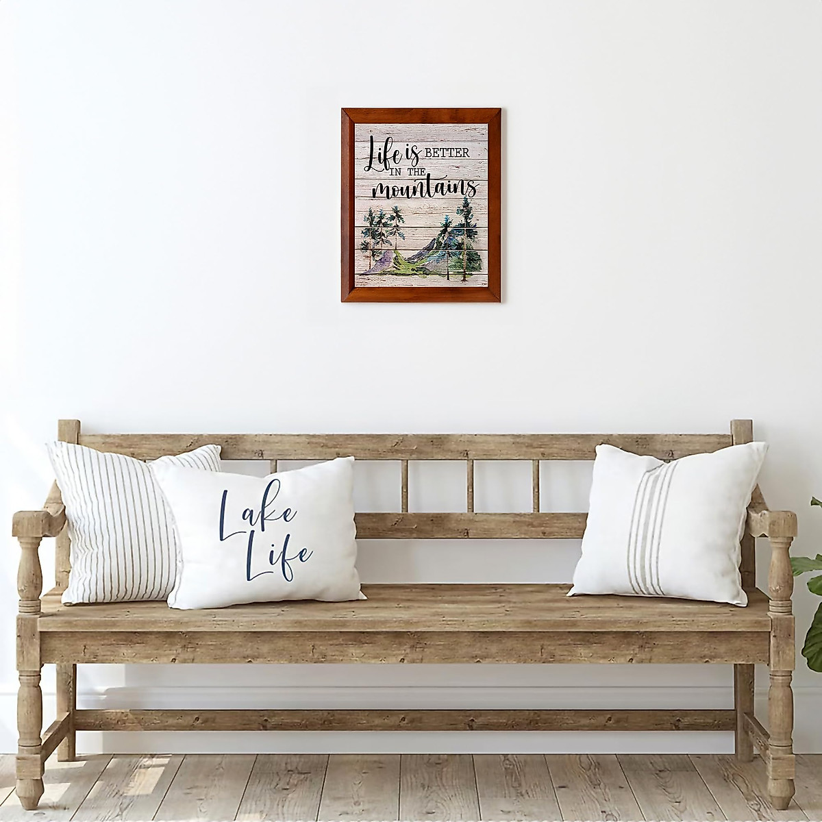 Life Is Better in the Mountains - Unframed 11x14” Rustic Outdoor Wall Art, Wood Landscape Print for Camping Cabin, Farmhouse, Lake House, and Apartment Decor