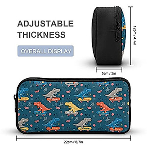 Doodle Dinosaur Skater Pencil Case Makeup Bag Big Capacity Pouch Organizer for Office College